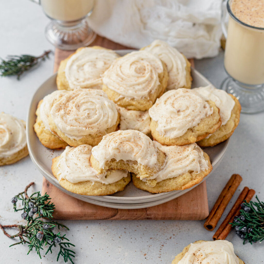 Soft Eggnog Cookies with Cream Cheese Eggnog Frosting