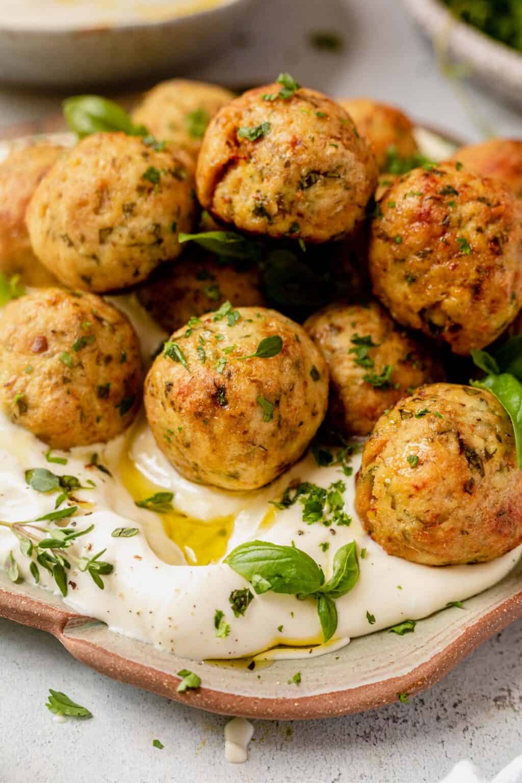Easy Greek Chicken Meatballs Recipe with Whipped Feta