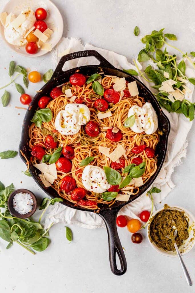 Burrata Pasta with Burst Cherry Tomatoes and Basil