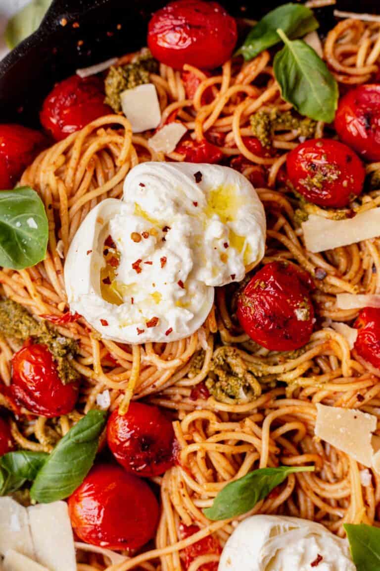 Burrata Pasta with Burst Cherry Tomatoes and Basil