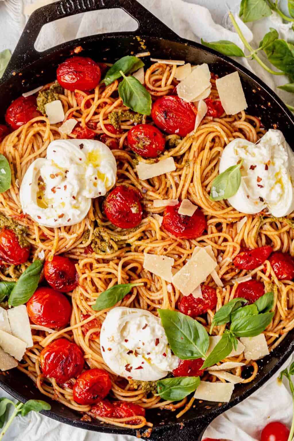 Burrata Pasta with Burst Cherry Tomatoes and Basil