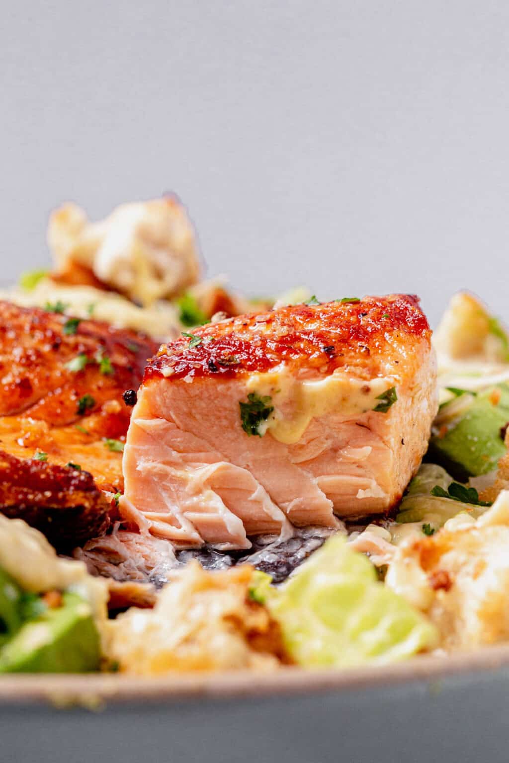Salmon Caesar Salad With Homemade Croutons