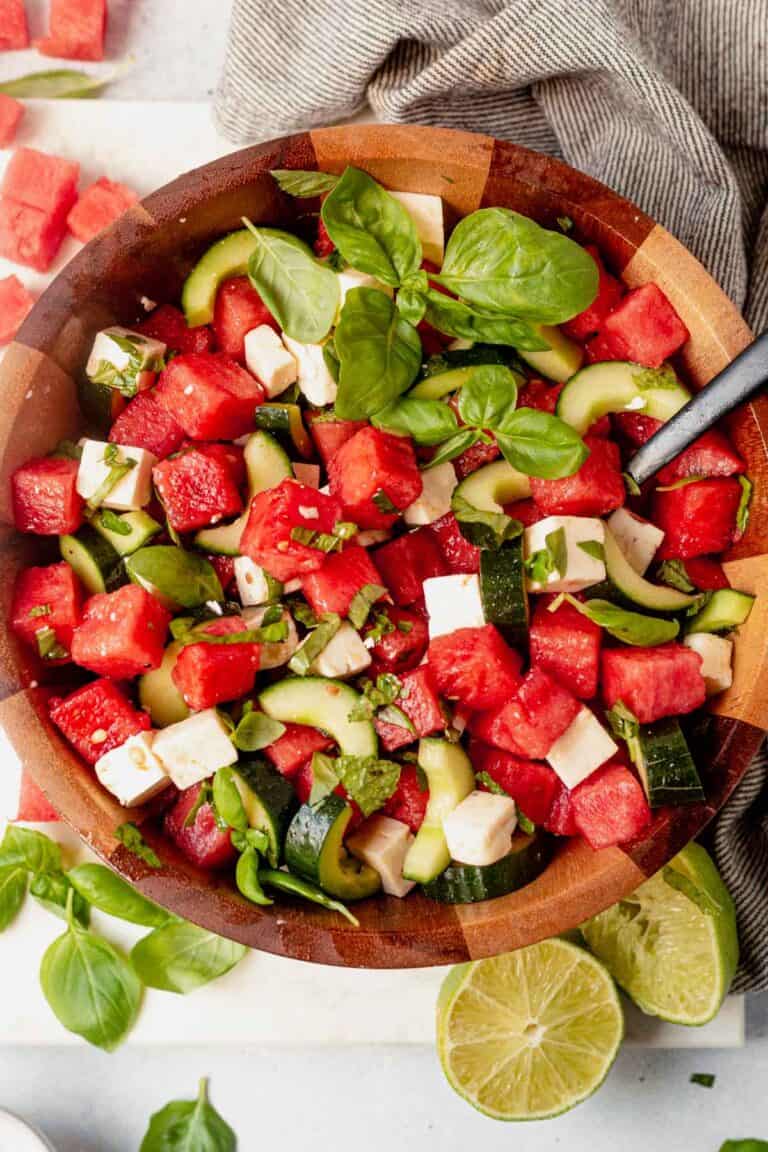 Easy Watermelon Basil Salad with Feta and Cucumber