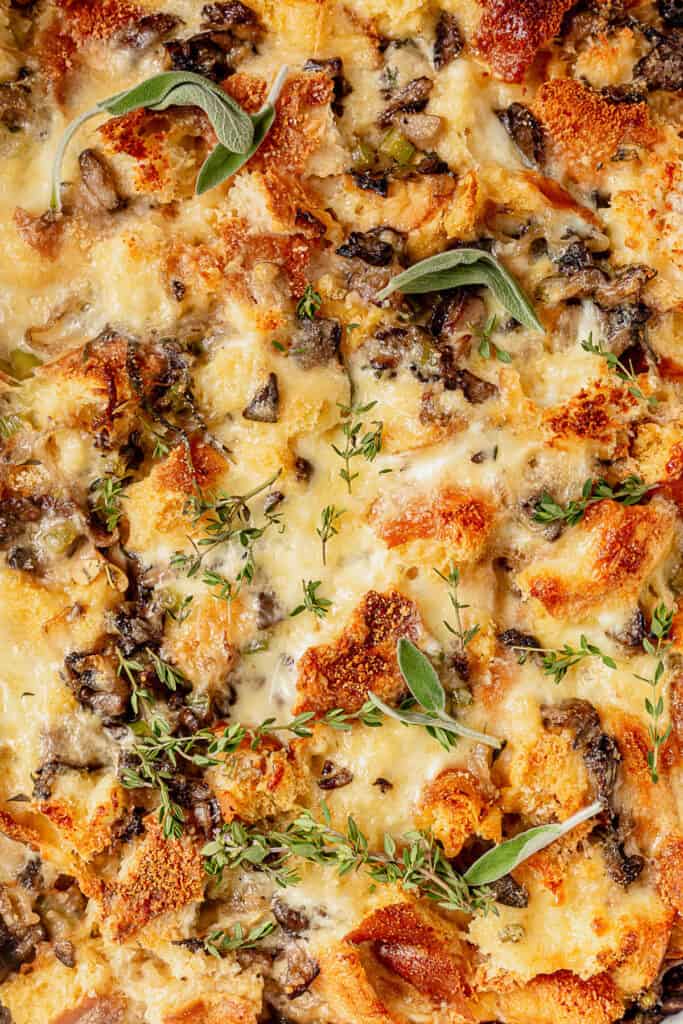Savory Bread Pudding with Mushrooms and Gruyere Cheese