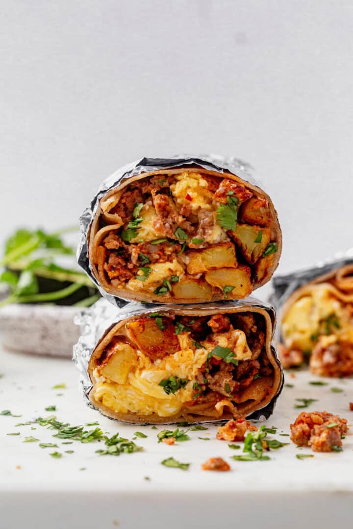 Chorizo Breakfast Burritos with Potatoes and Eggs