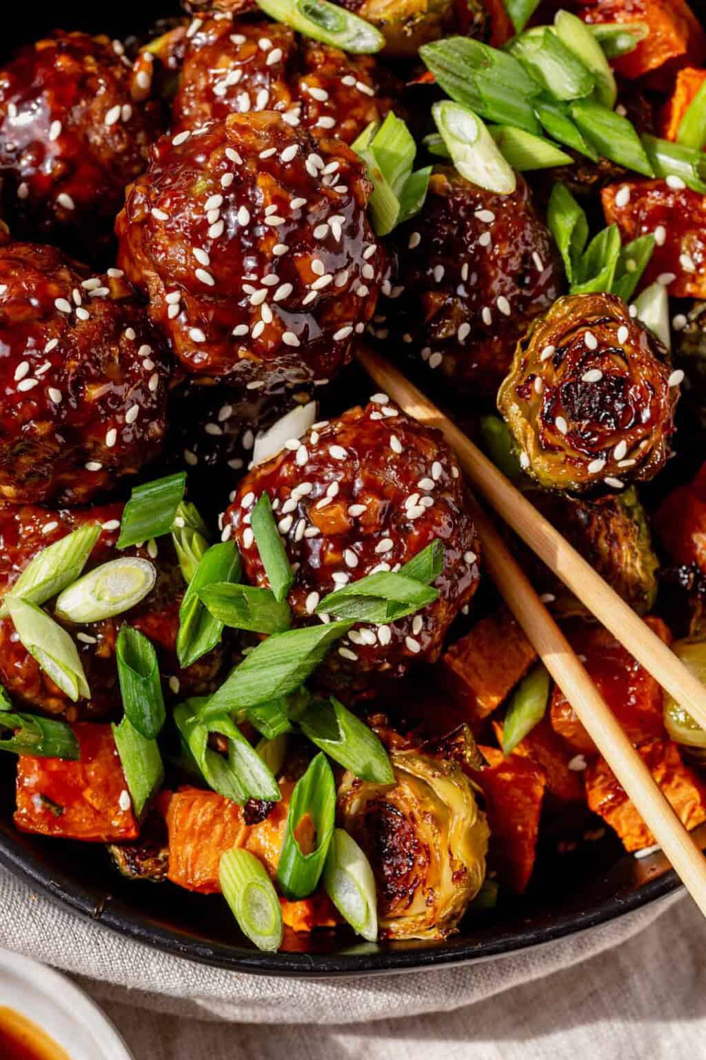 Korean BBQ Meatballs with Roasted Vegetables | What Molly Made